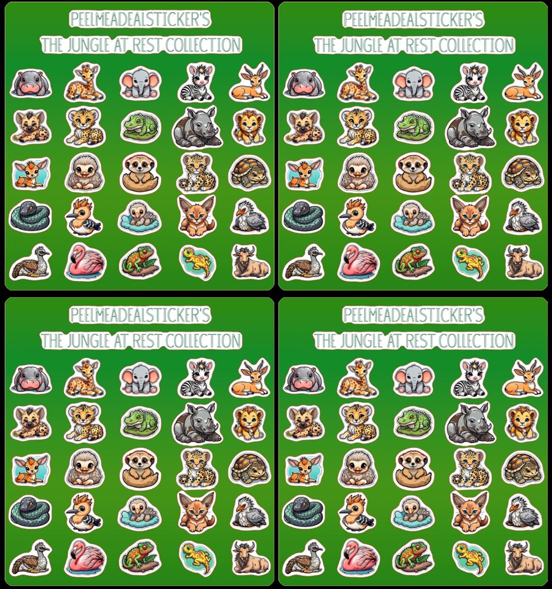 Four Jungle Animals Sticker Set | Peelmeadealstickers | Nature-inspired ...