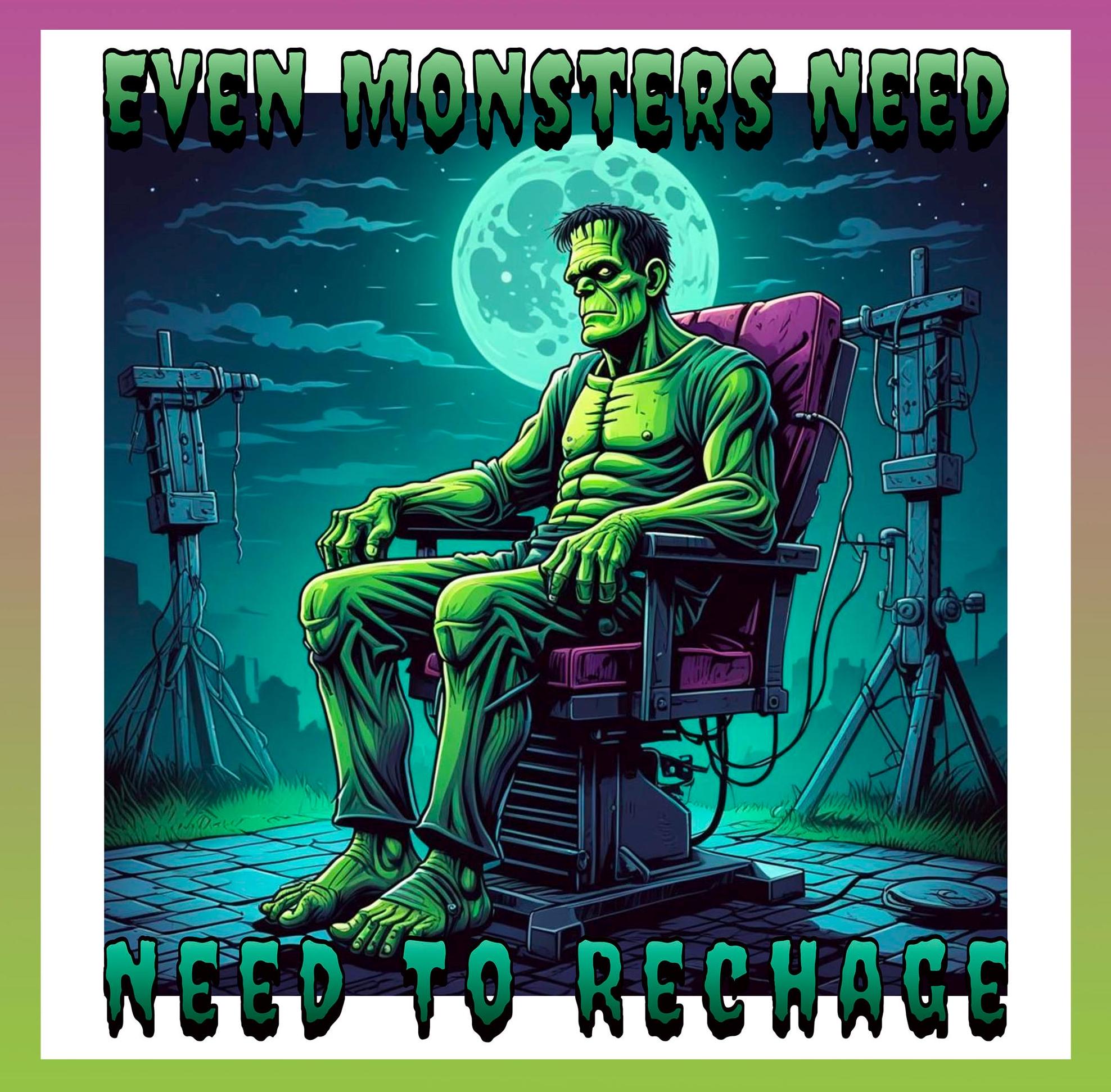 Frankenstein Recharge Sticker Square Cut Electric Chair Revival Perfect ...