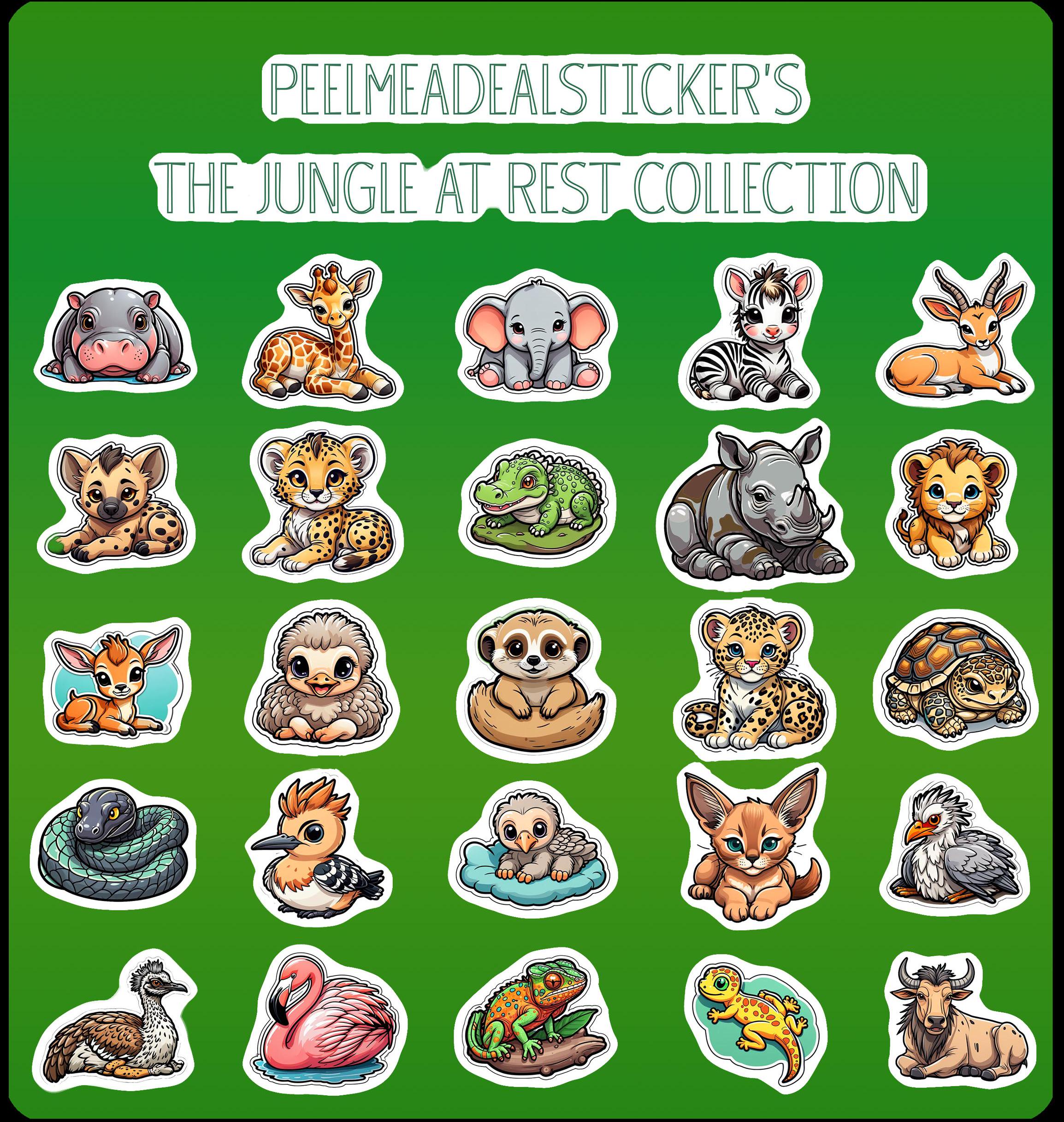 Four Jungle Animals Sticker Set | Peelmeadealstickers | Nature-inspired ...