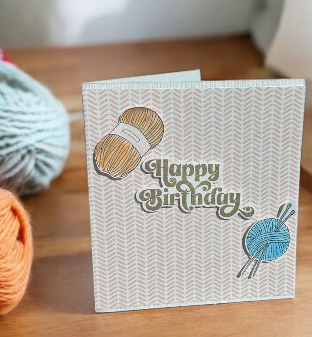 Knitting Themed Birthday Greeting Card - Etsy