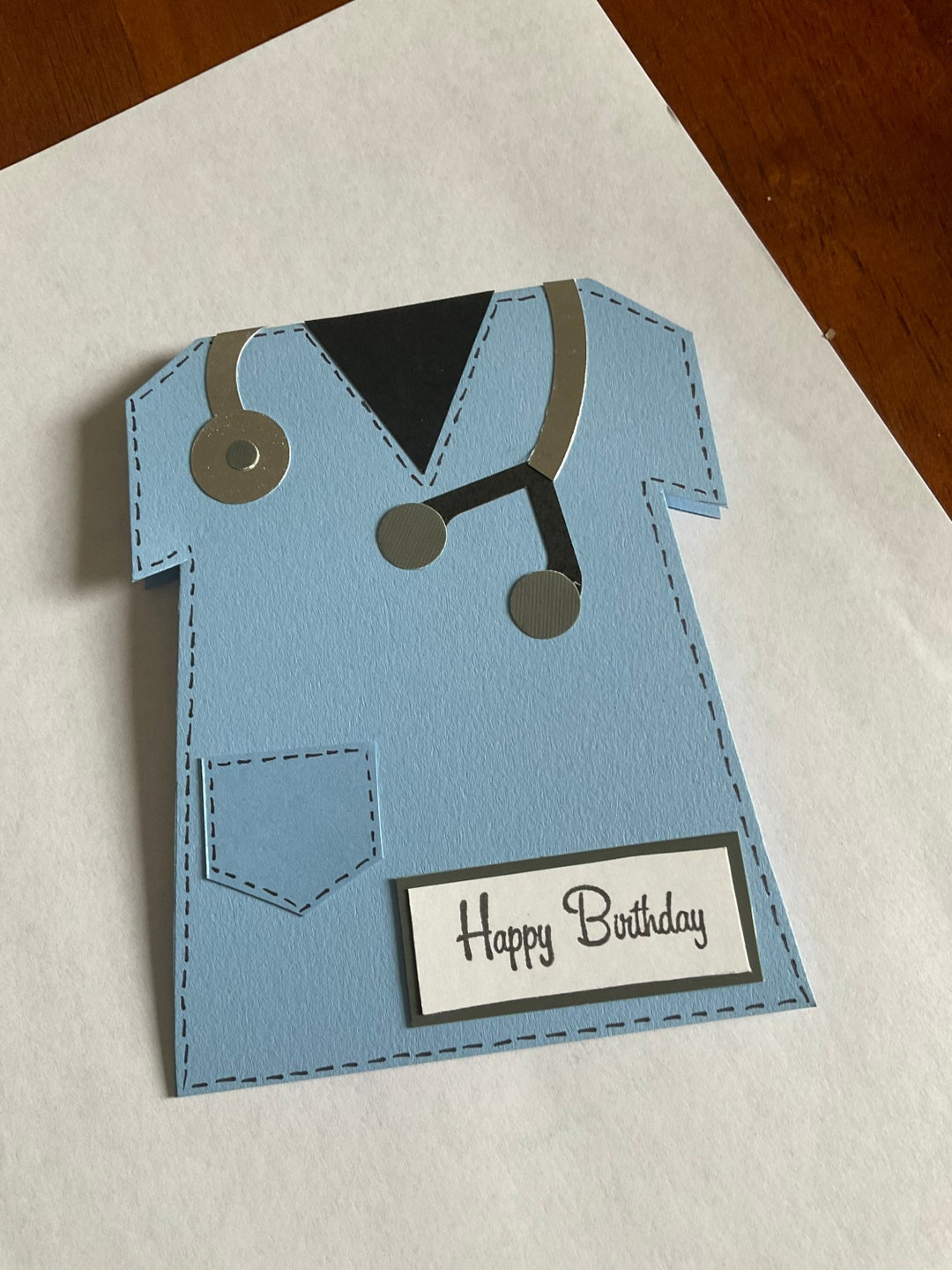 Handmade Birthday Card Shaped Like a Scrub Shirt With Stethoscope - Etsy