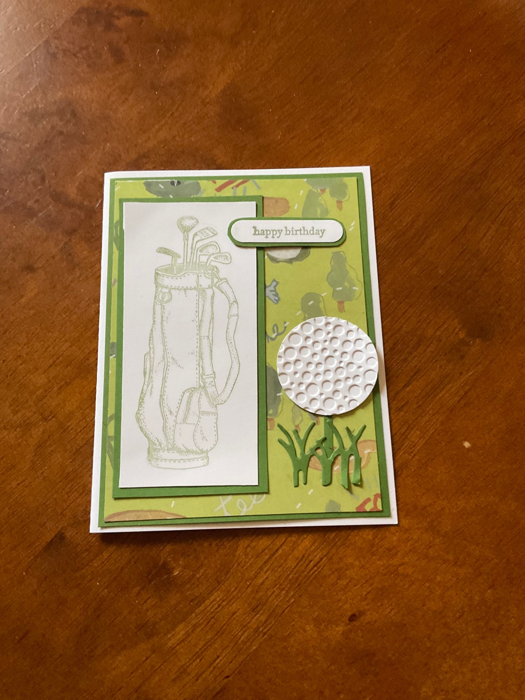 Greeting Card Handmade Happy Birthday Green and Gold Golfing - Etsy