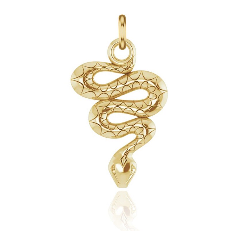 14k Solid Gold Snake Pendant, Serpent Charm Pendant- Viper Snake ...