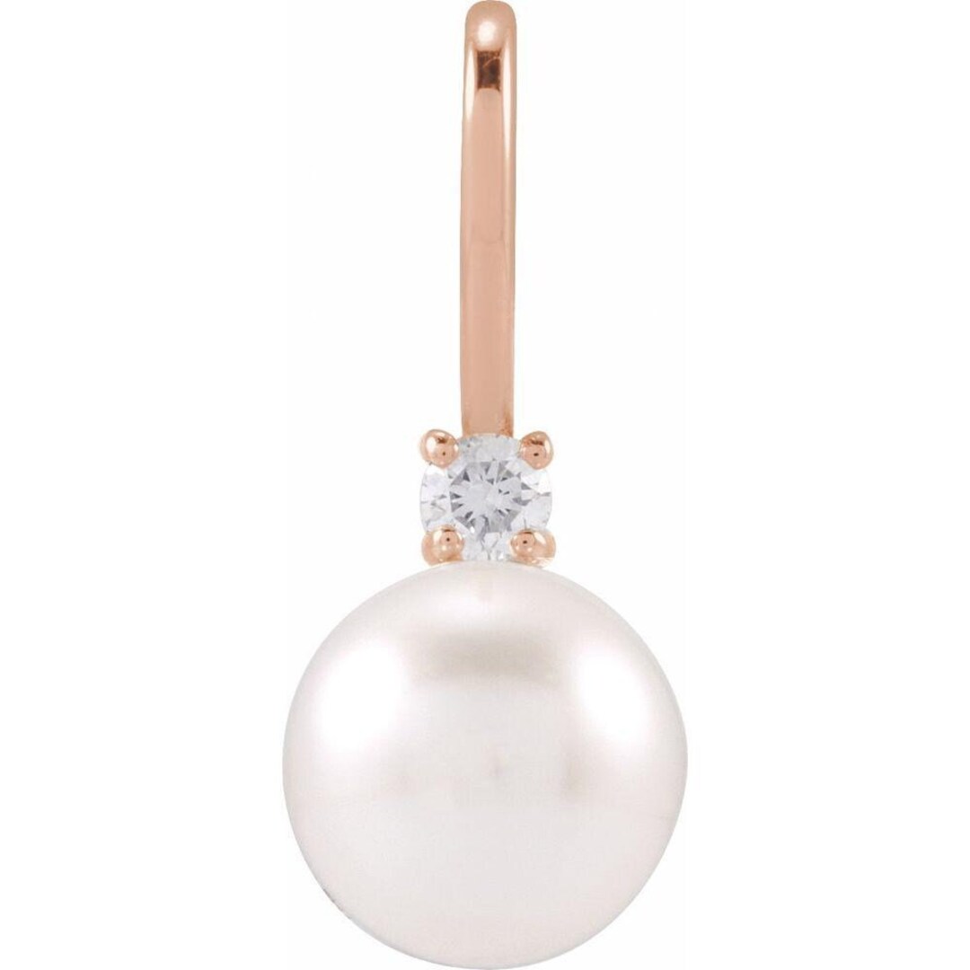 14K Yellow Cultured White Akoya Pearl & .03 CT Natural Diamond Charm ...