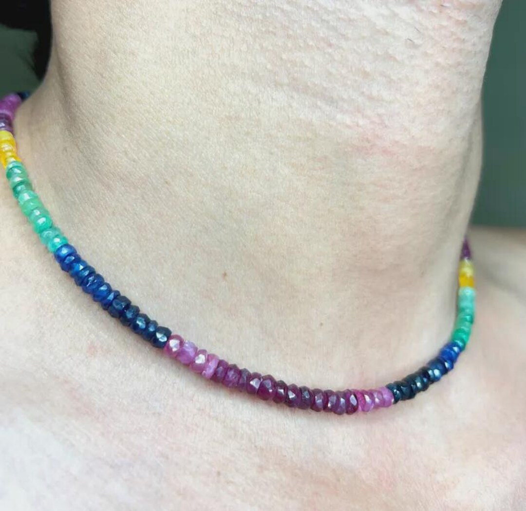 100% Natural Multi Beads Necklace Center Drilled Rundle Beads Faceted ...
