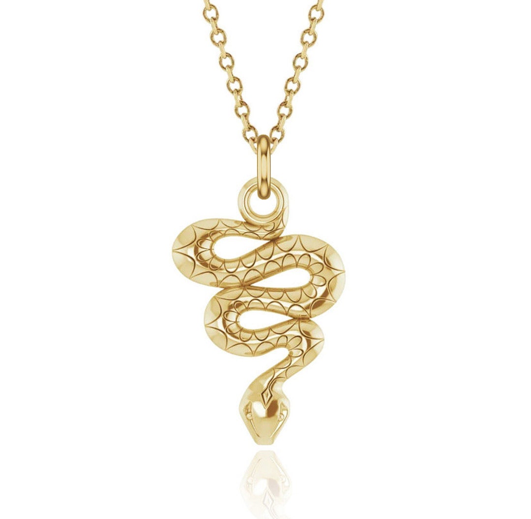 14k Solid Gold Snake Necklace, Serpent Pendant- Viper Snake Jewelry ...