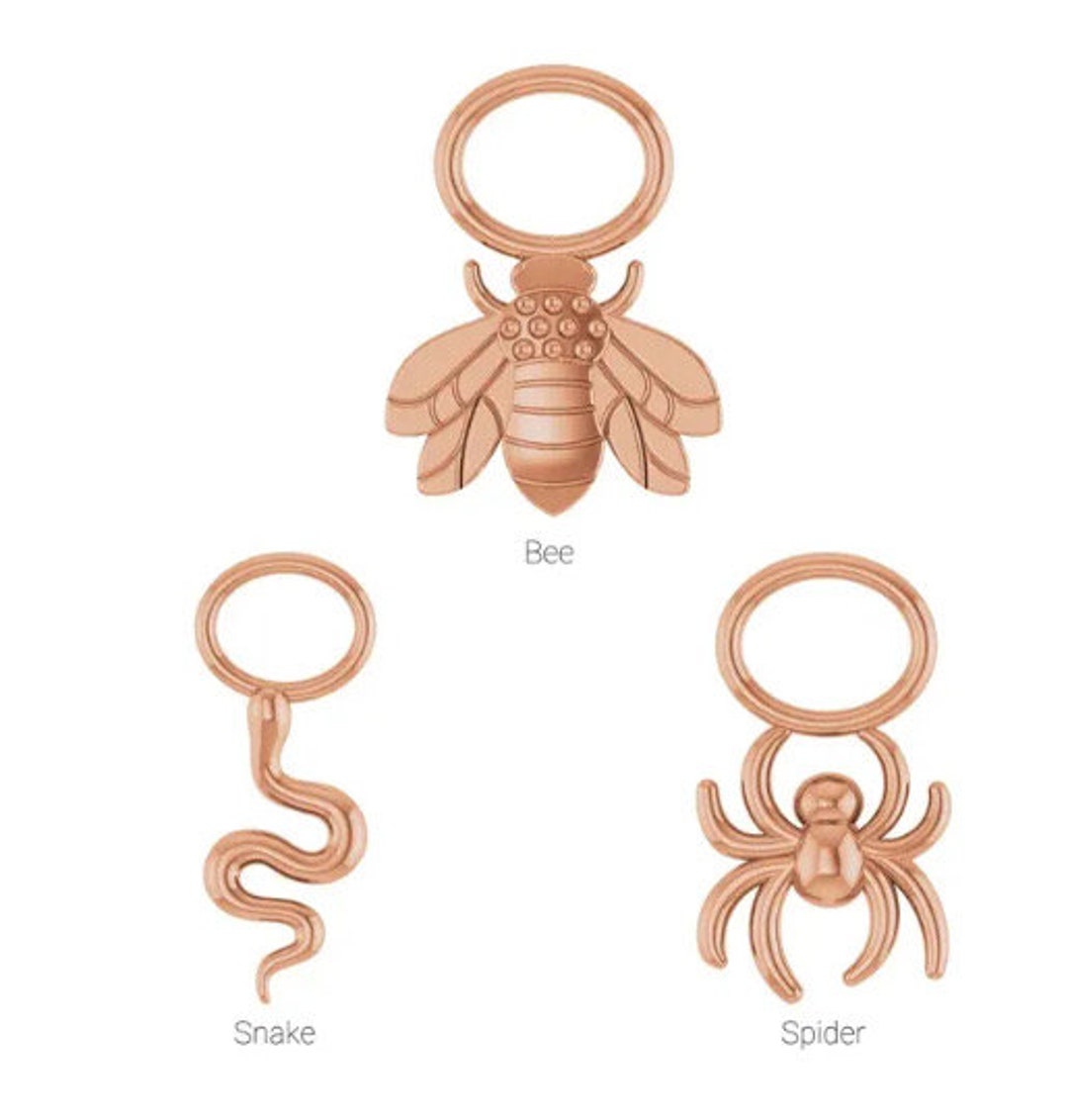 14k Solid Gold Bee, Snake, Spider Hoop Charms. 14KR, 14KY, 14KW ...