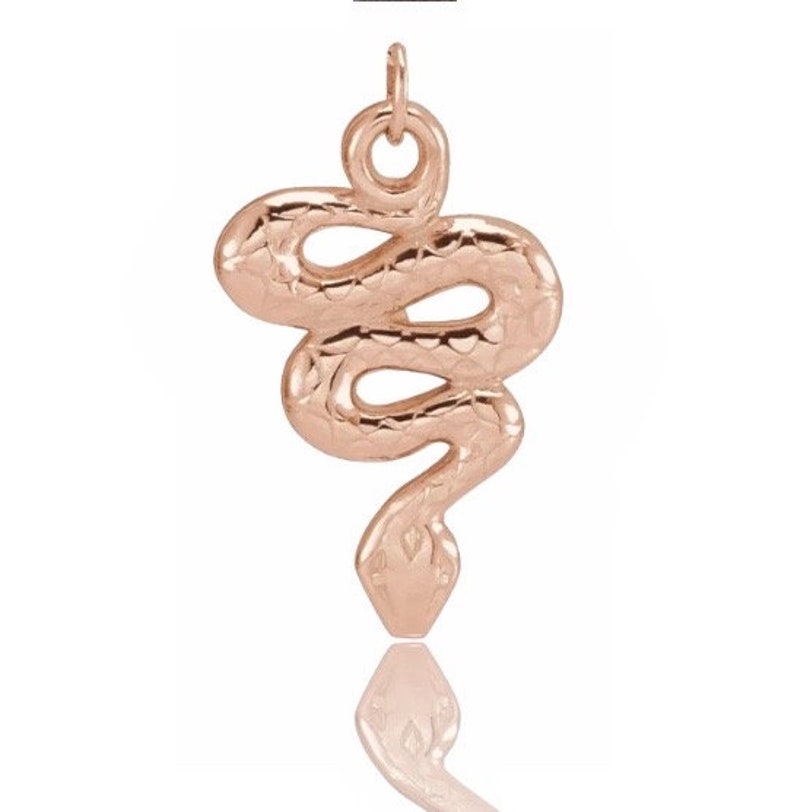 14k Solid Gold Snake Pendant, Serpent Charm Pendant- Viper Snake ...