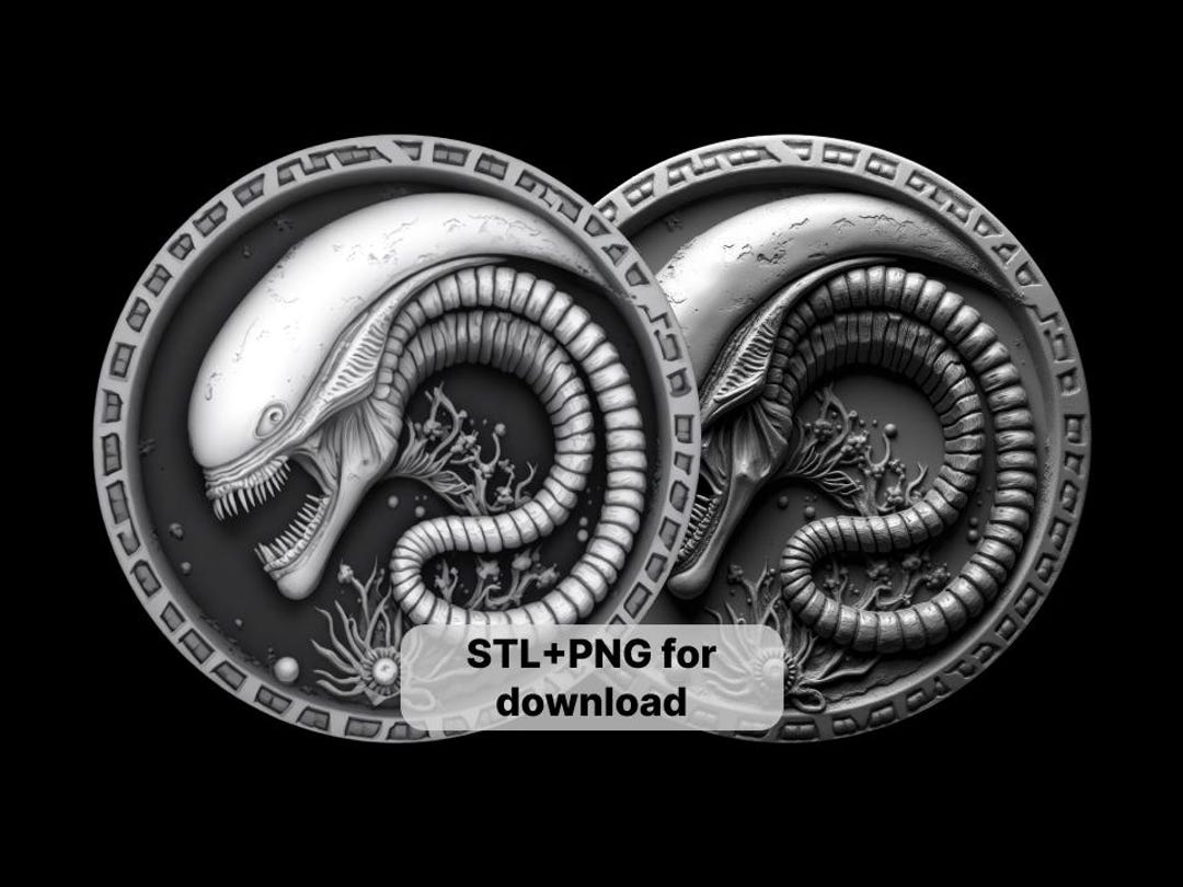 Alien Xenomorph Coin Merc STL+PNG 3D Embossing Files, Fiber Laser ...