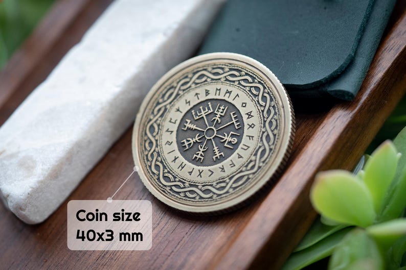 Vegvisir Viking Compass EDC Worry Coin – Brass Runic Haptic Fidget ...