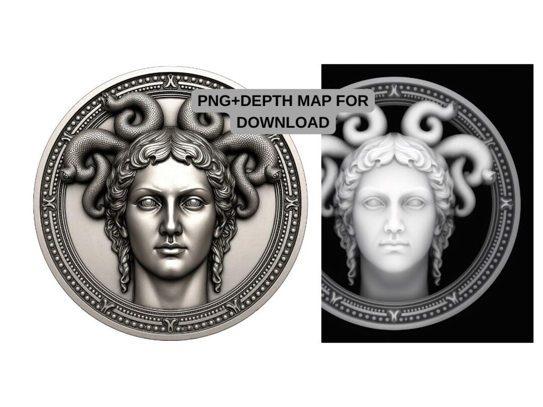 Medusa Gorgon Relief Design – High-resolution PNG & Depth Map Download ...