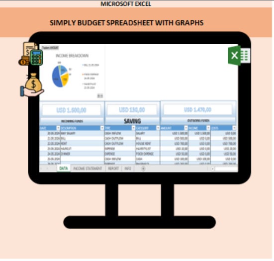 Simple Monthly Budget Tracker Excel Template - Etsy