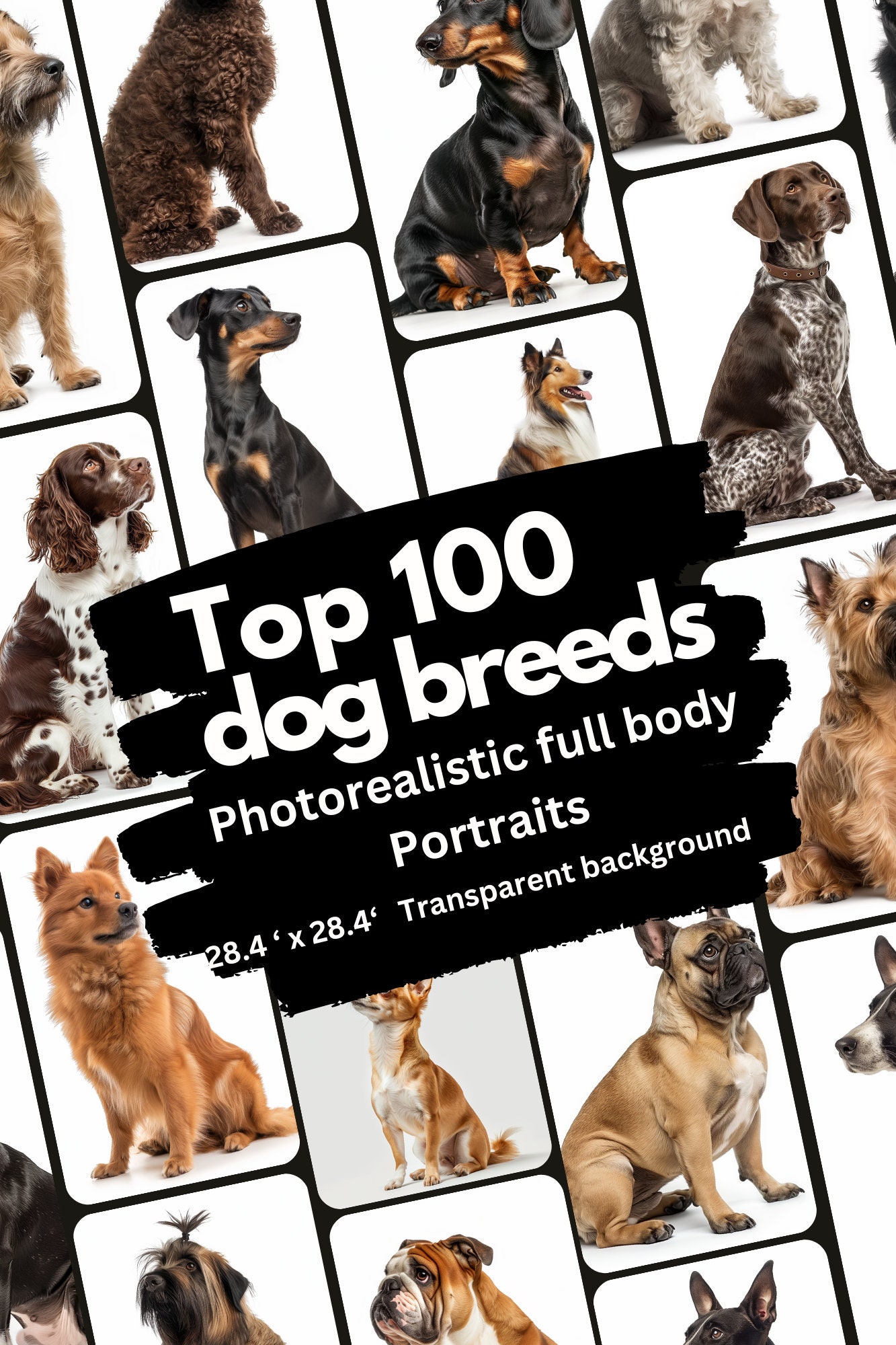 Dog Photos Bundle, Top 100 Dog Breeds, High Resolution PNG Portrait ...