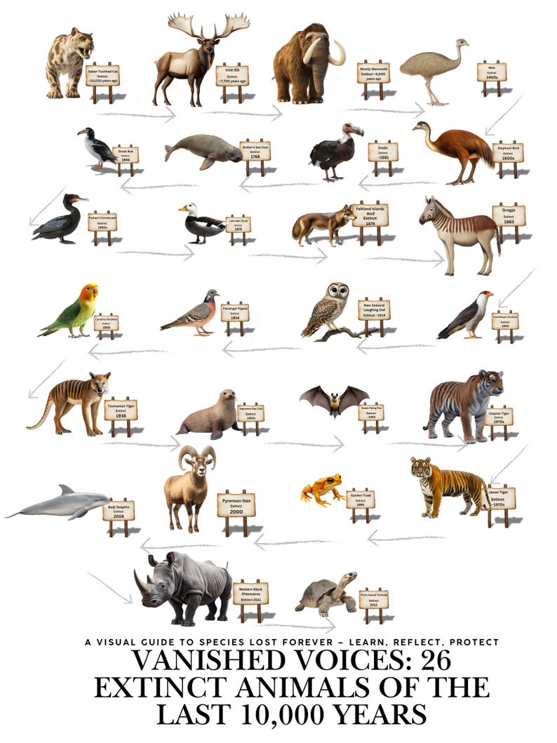 26 Extinct Animals Poster | Educational Natural History Wall Art ...
