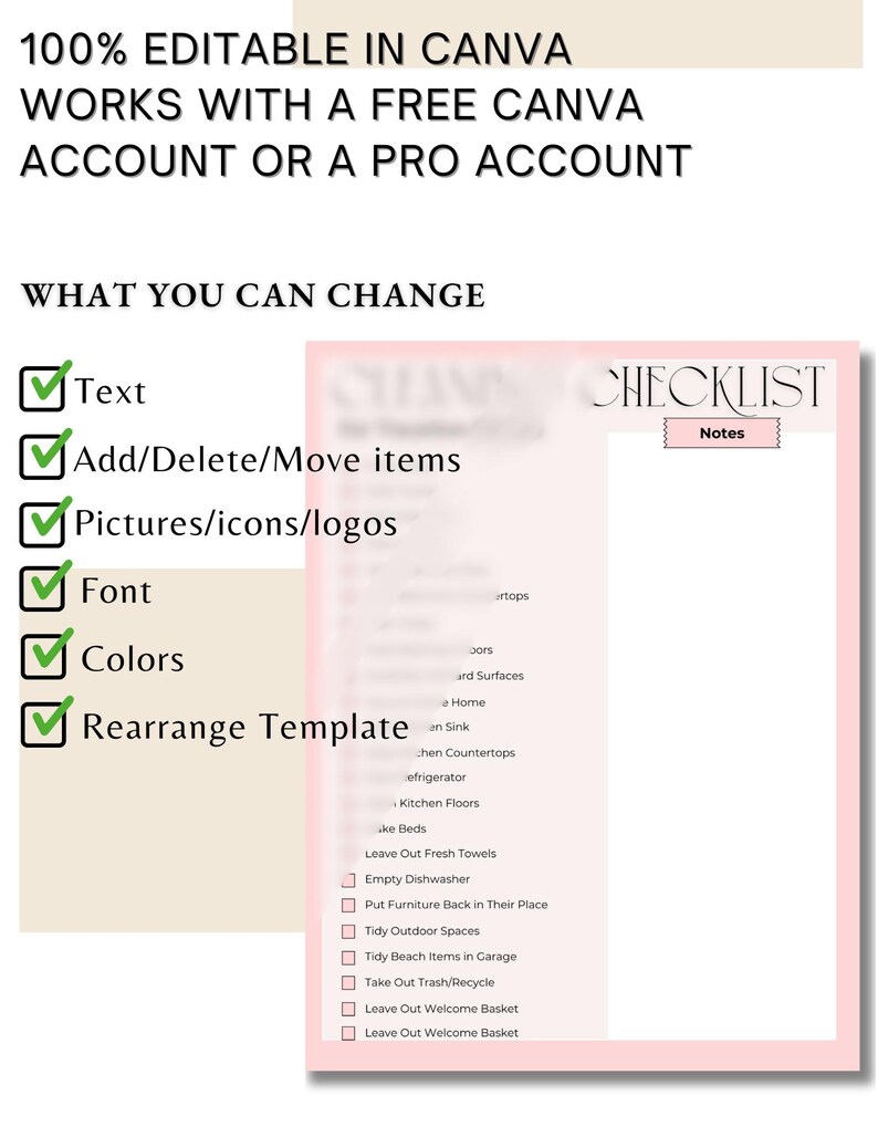 Check-list ménage Airbnb - Modèle Canva modifiable pour location de ...