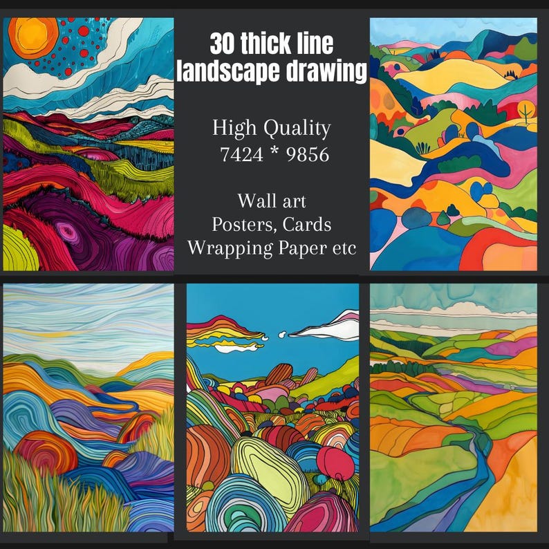 30 Thick Line Landscape Drawing, High Quality 7424 * 9856, Digital ...