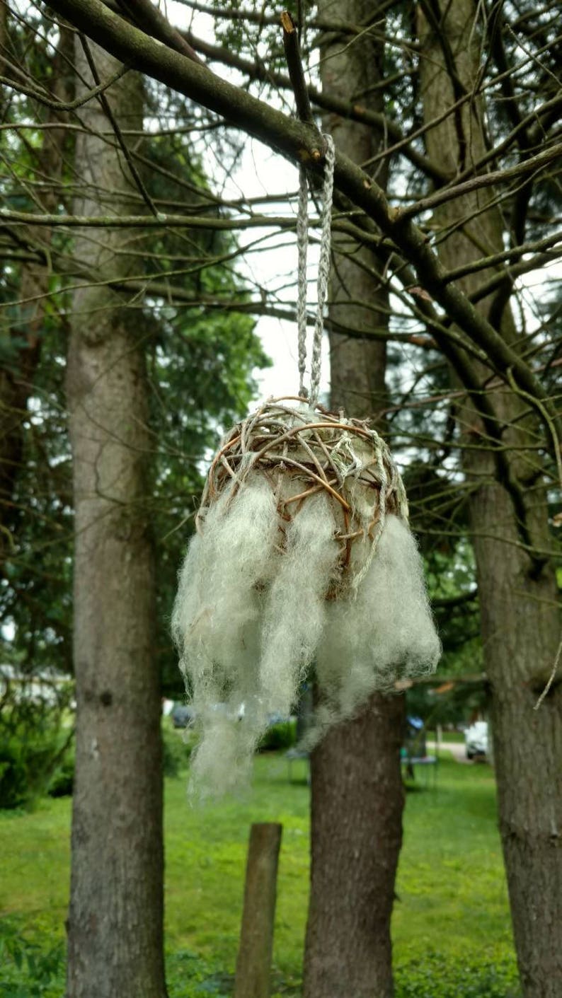 Natural Grapevine Bird Nesting Ball Stuffed with Wool Fleece | Etsy