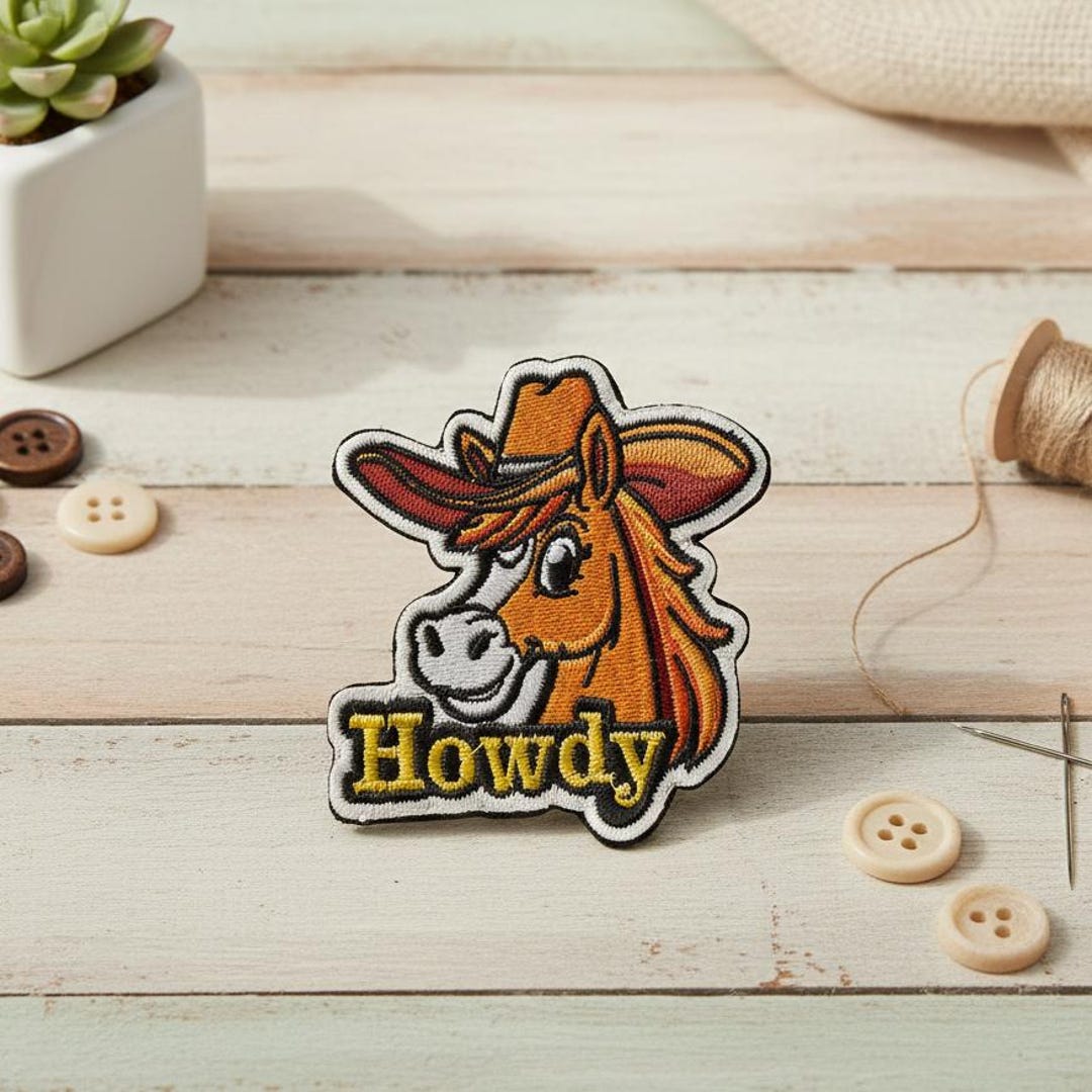 Howdy Horse Patch – 3x3 Inch Hook and Loop Embroidered Cowboy Morale ...
