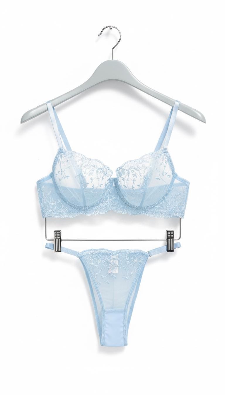 Ethereal Powder Blue Sheer Mesh Lingerie Set, Delicate Embroidered Lace ...