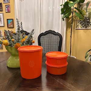 Set of Two Vintage Orange Tupperware Canisters - Etsy
