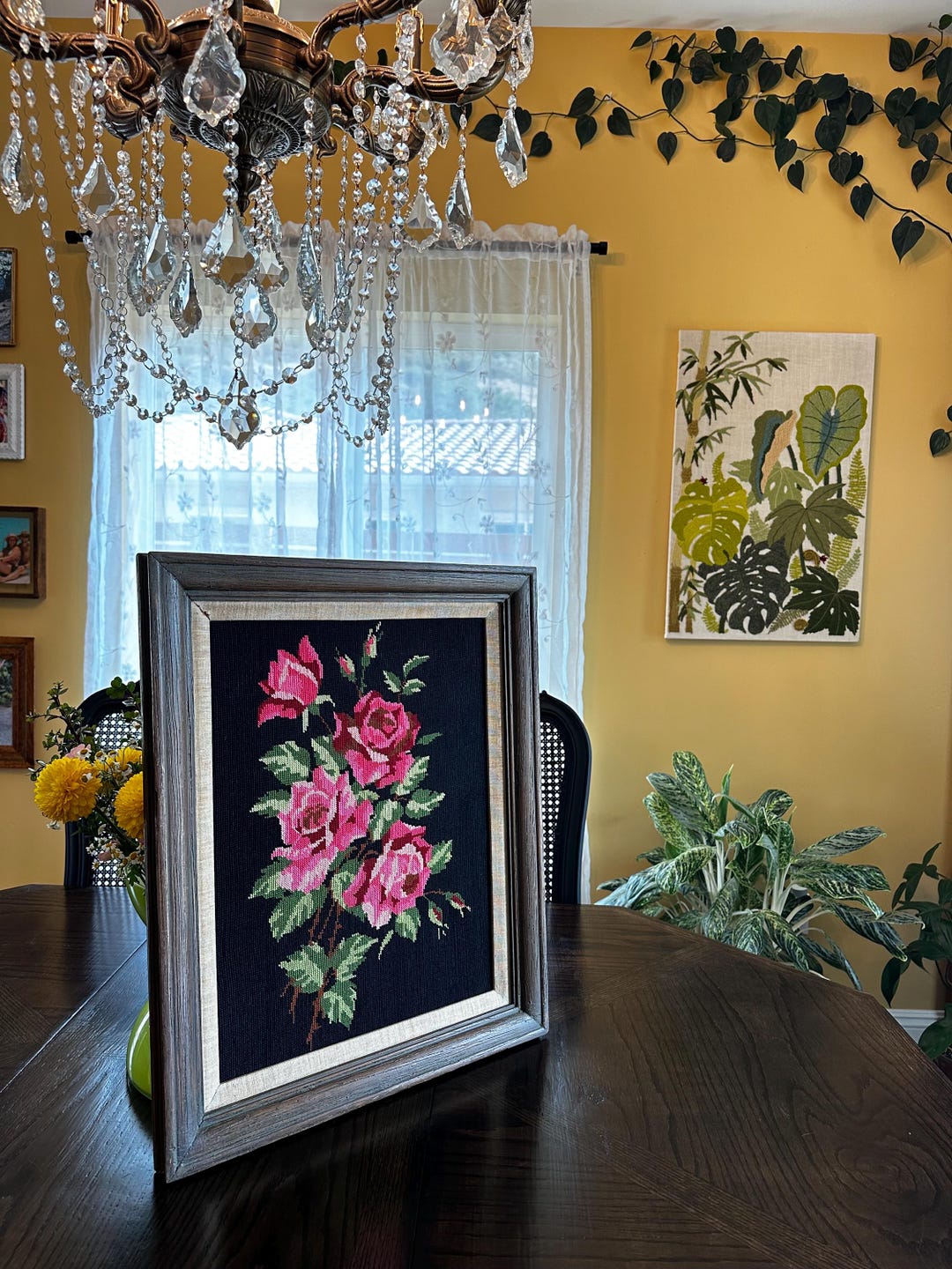 Vintage Framed Needlepoint Roses - Etsy