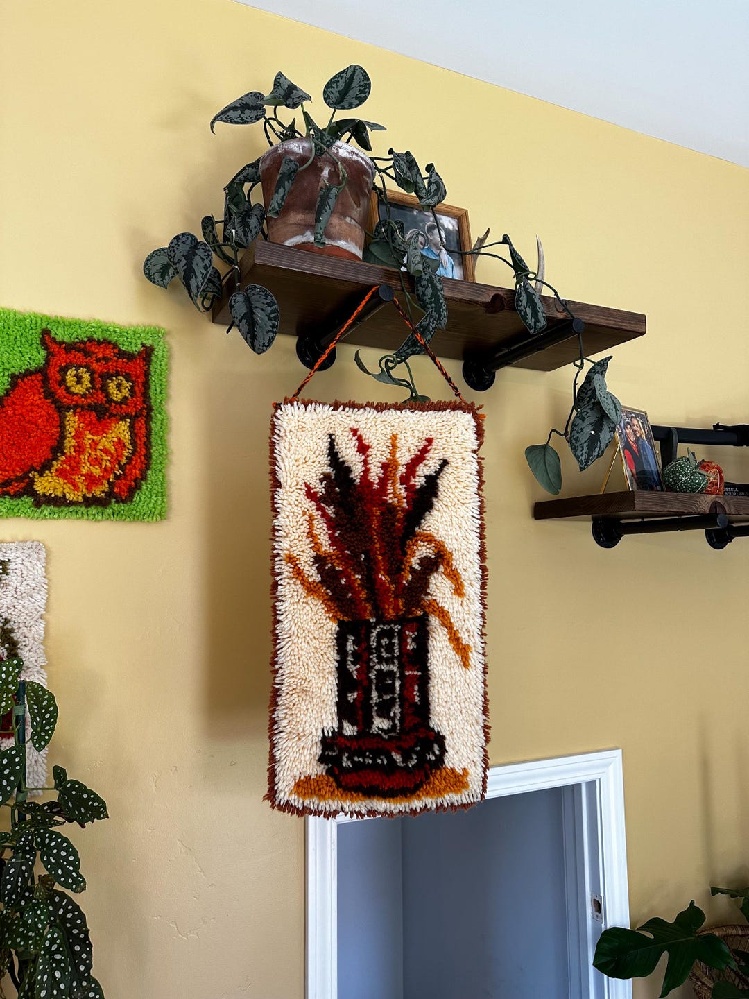 Vintage Latch Hook Wall Hanging With an Aztec Style Floral Vase - Etsy