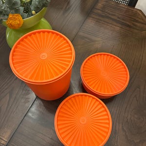 Set of Two Vintage Orange Tupperware Canisters - Etsy