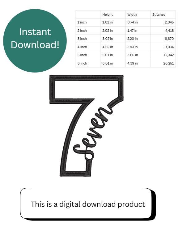 Seven Outline | 7th Birthday Embroidery Design | Machine Embroidery ...