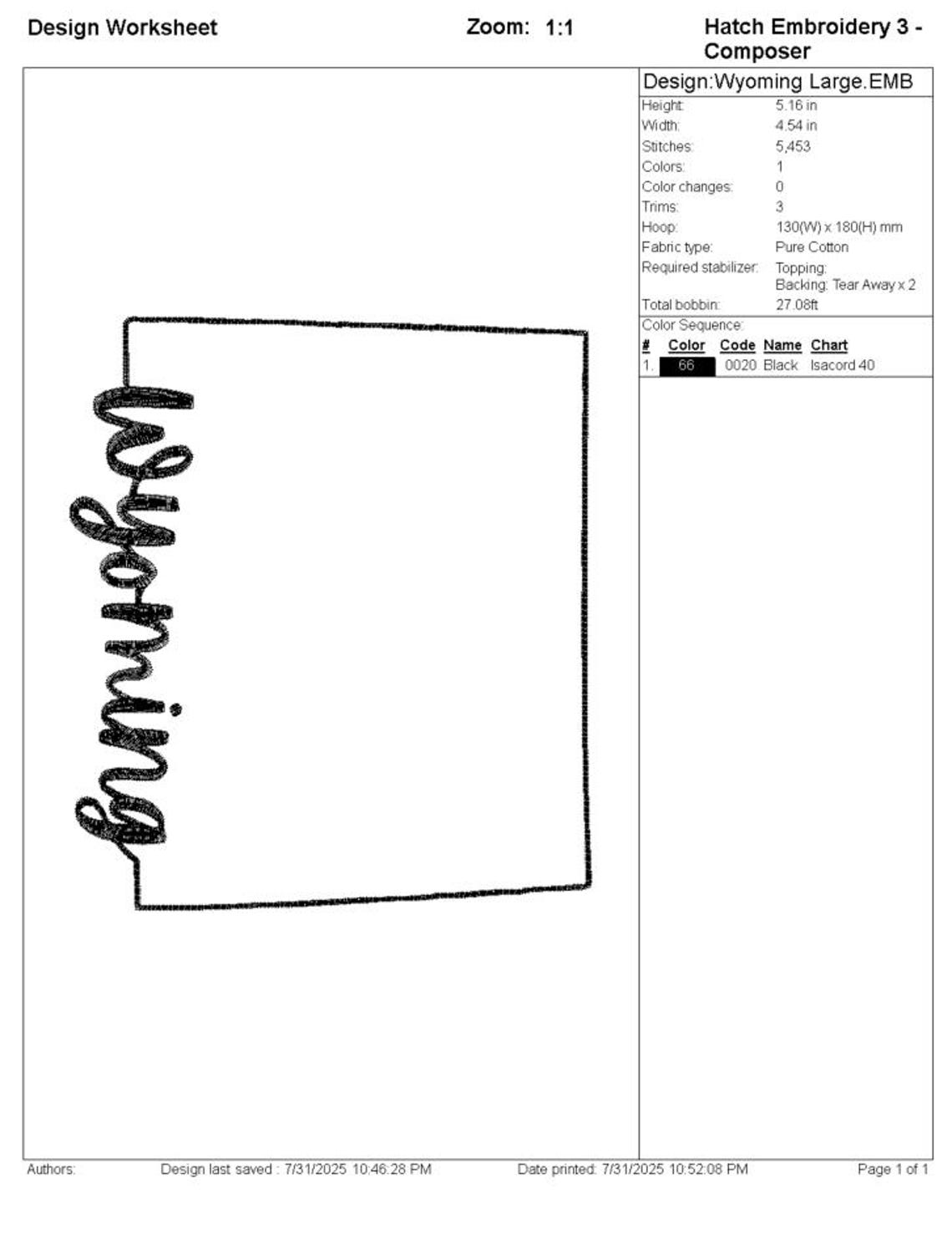 State Name | Wyoming Outline| Machine Embroidery File Download | Script ...