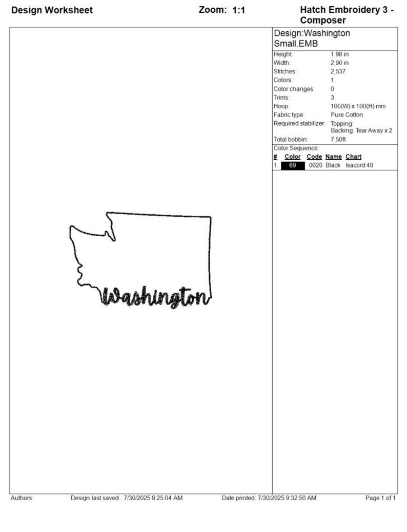 State Name | Washington Outline| Machine Embroidery File Download ...