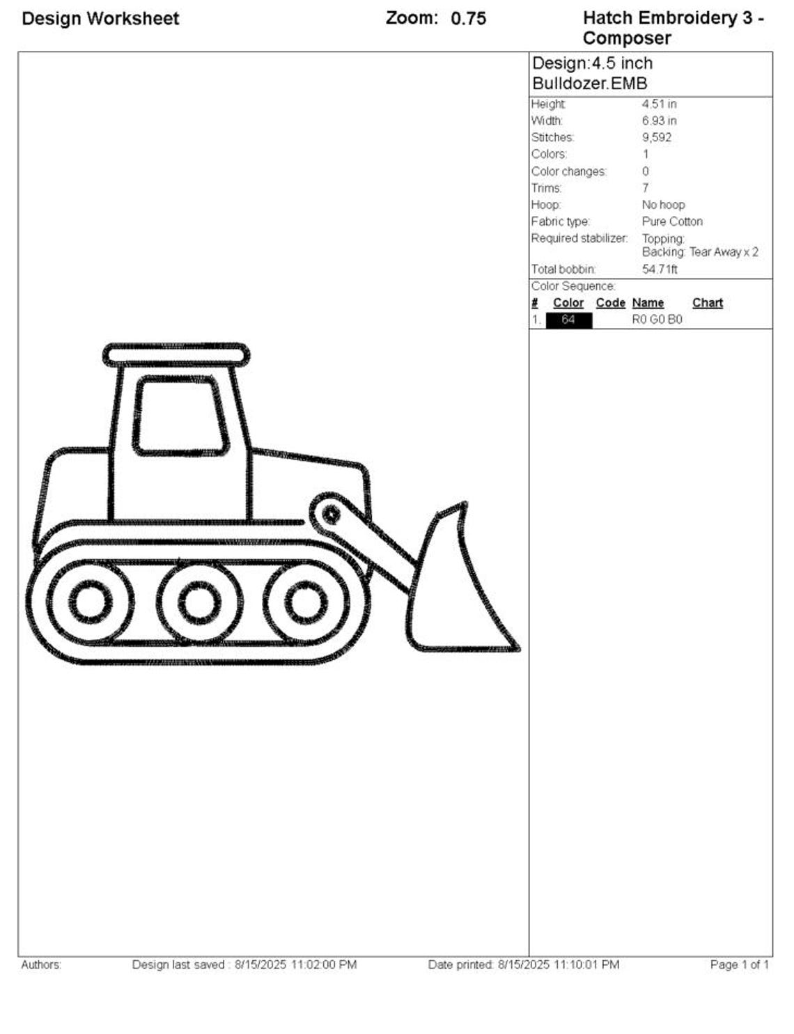 Construction Vehicle | Bulldozer Outline | Machine Embroidery File ...