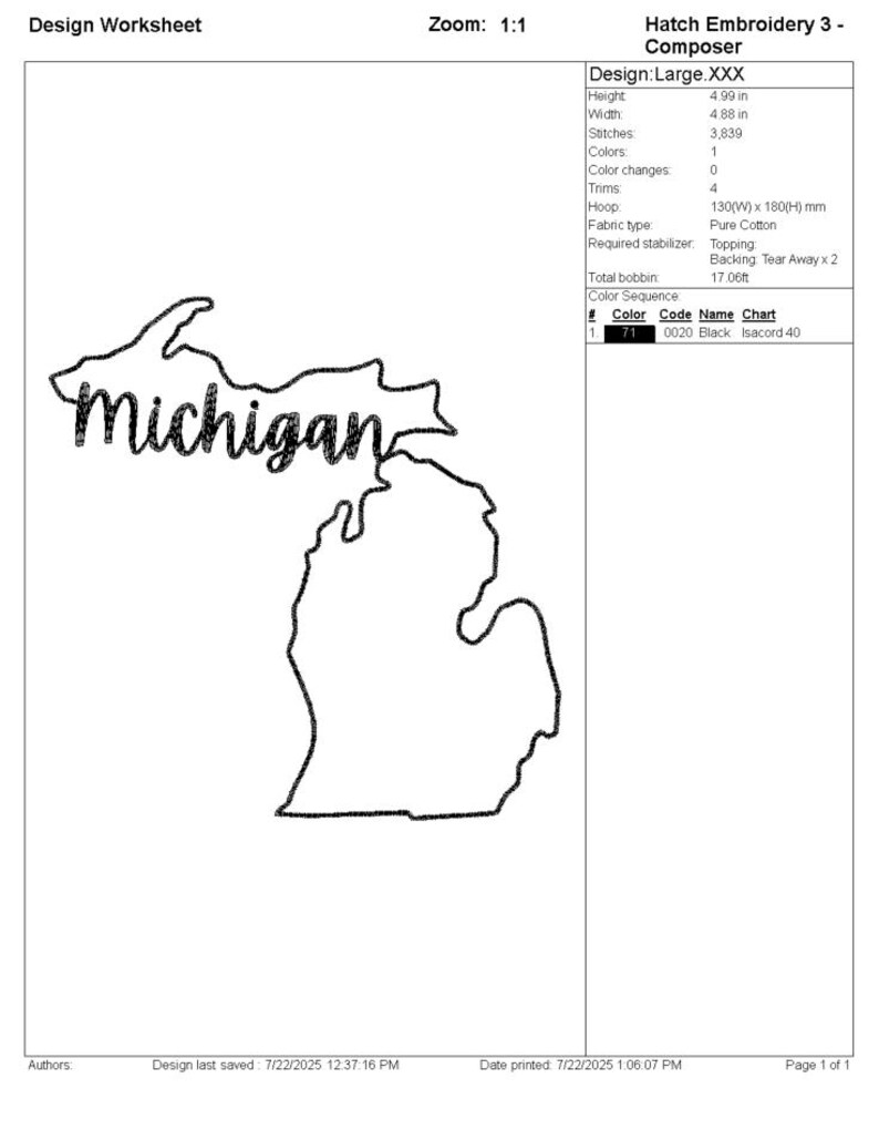 State Name | Michigan Outline| Machine Embroidery File Download ...