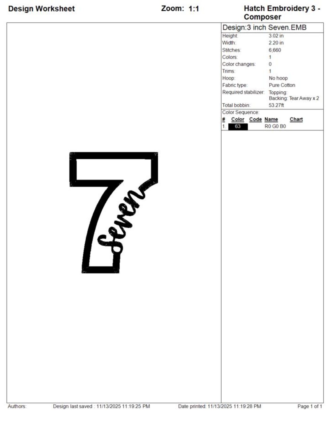 Seven Outline | 7th Birthday Embroidery Design | Machine Embroidery ...