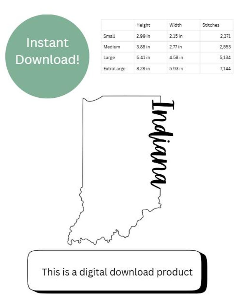 State Name | Indiana Outline| Machine Embroidery File Download | Script ...
