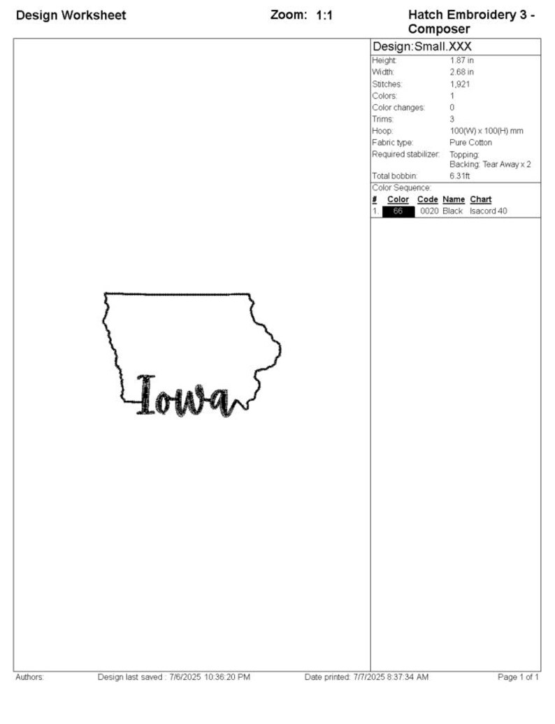 State Name | Iowa Outline | Machine Embroidery File Download | Script ...