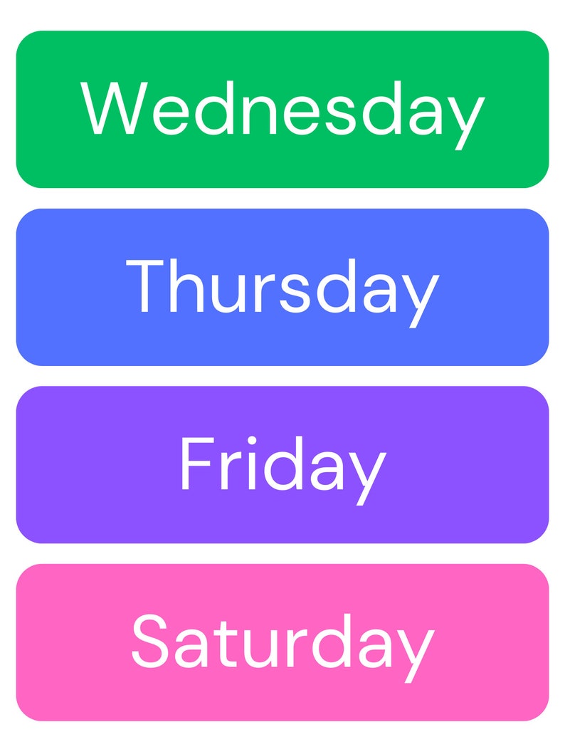 Days of the Week Printable | Teacher Wall Decor | Daycare Learning ...