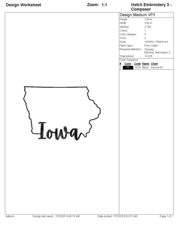 State Name | Iowa Outline | Machine Embroidery File Download | Script ...