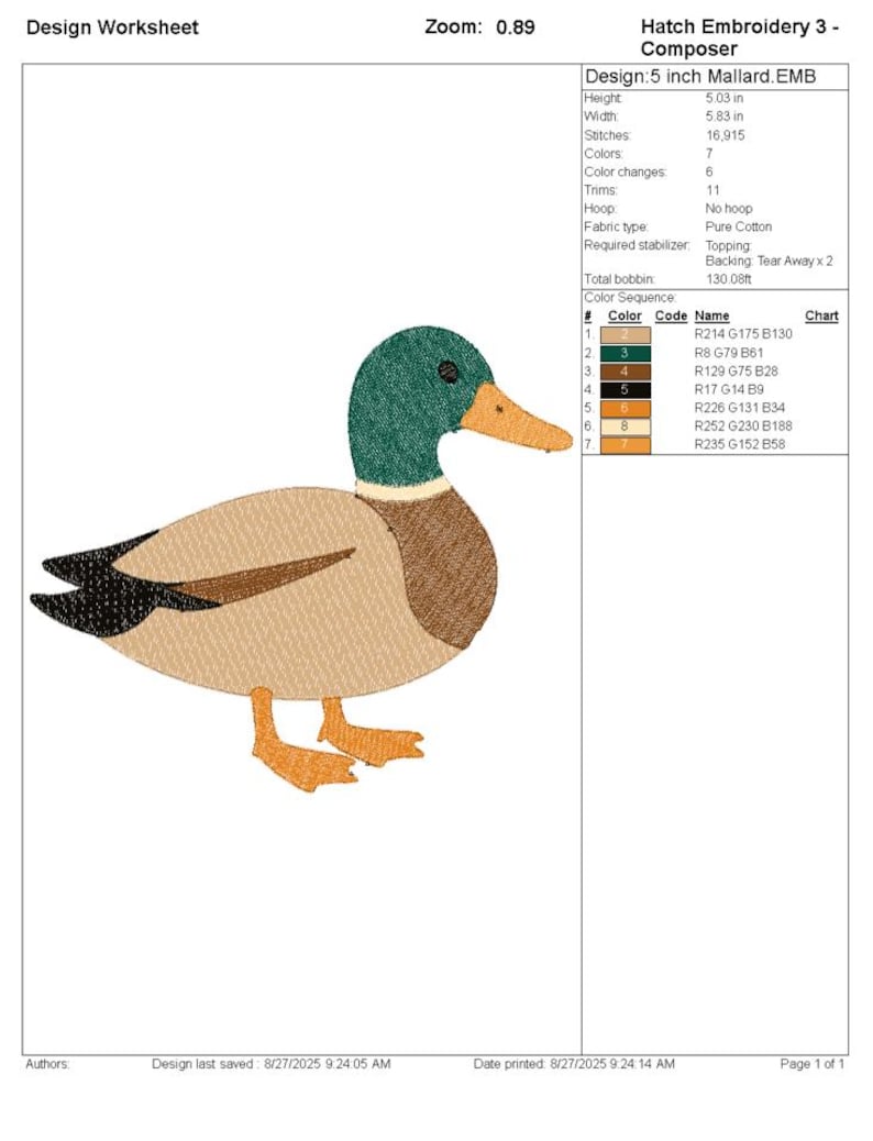 Mallard Design | Duck Machine Embroidery File Download | 5 Sizes - Etsy