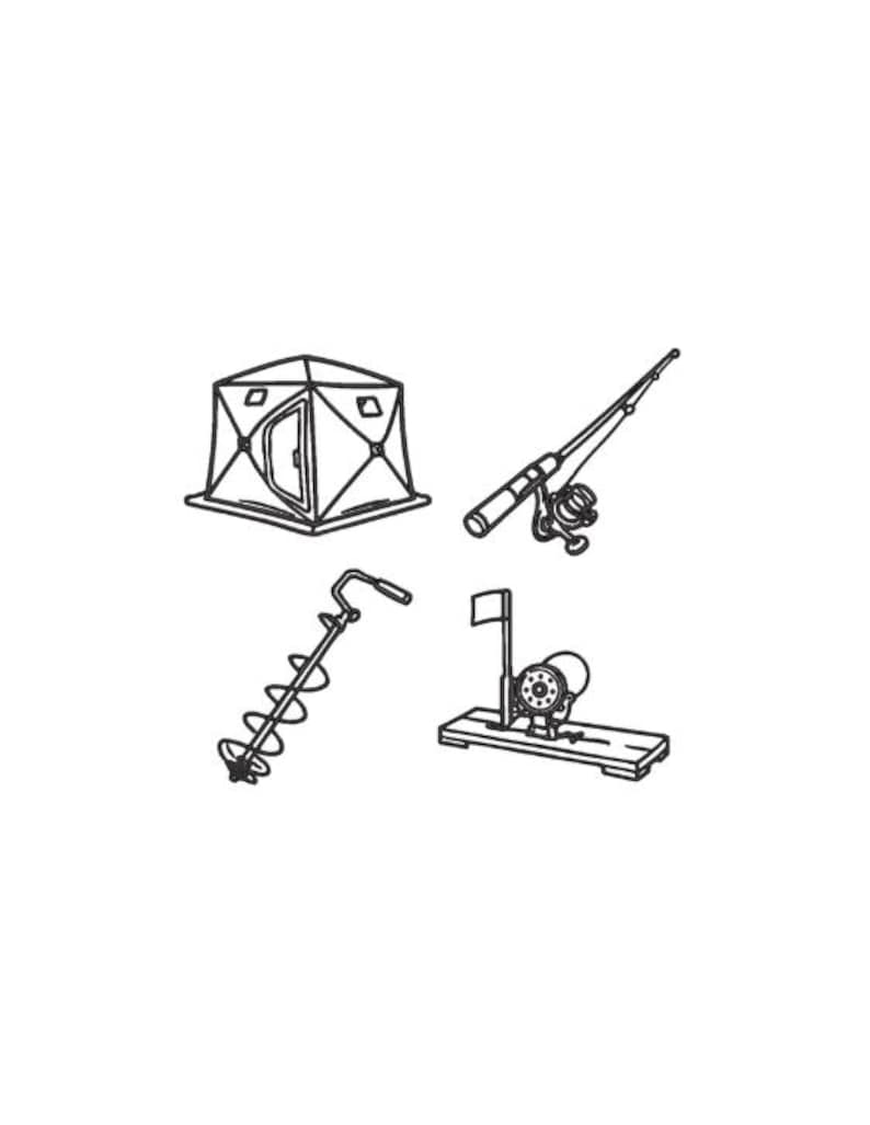 Ice Fishing Machine Embroidery Designs | Fish House, Auger, Pole, Tip ...