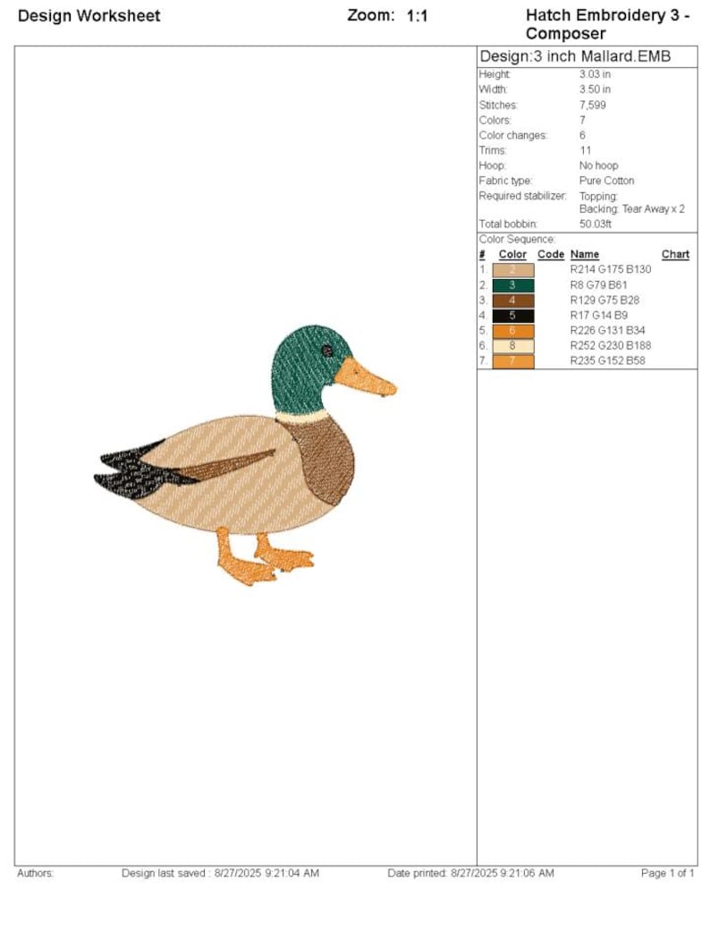 Mallard Design | Duck Machine Embroidery File Download | 5 Sizes - Etsy