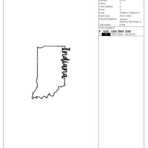 State Name | Indiana Outline| Machine Embroidery File Download | Script ...