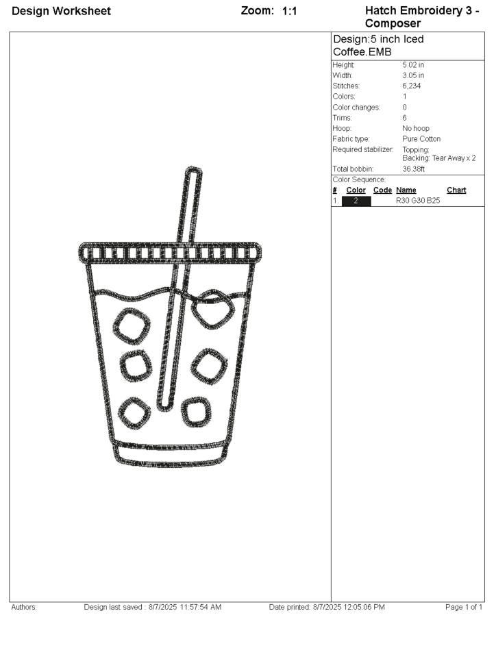 Iced Coffee Outline | Machine Embroidery File Download - Etsy