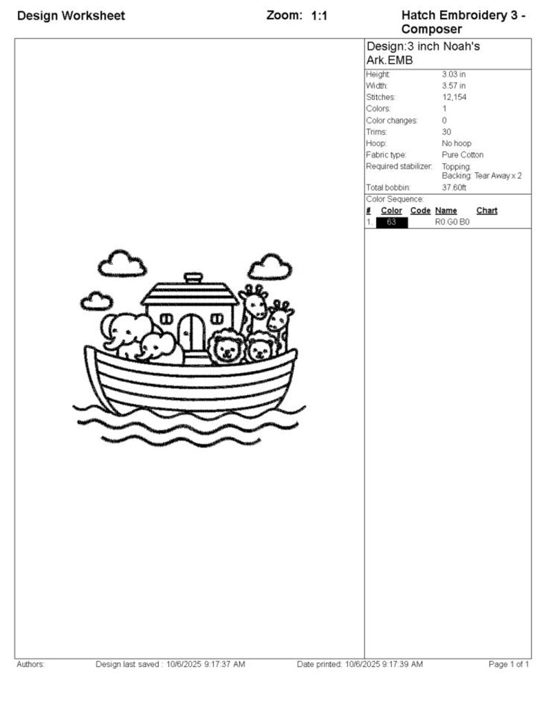 Noah's Ark Outline Embroidery Design | Machine Embroidery Download | 5 ...