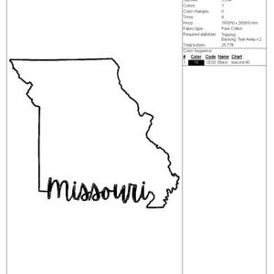 State Name | Missouri Outline| Machine Embroidery File Download ...