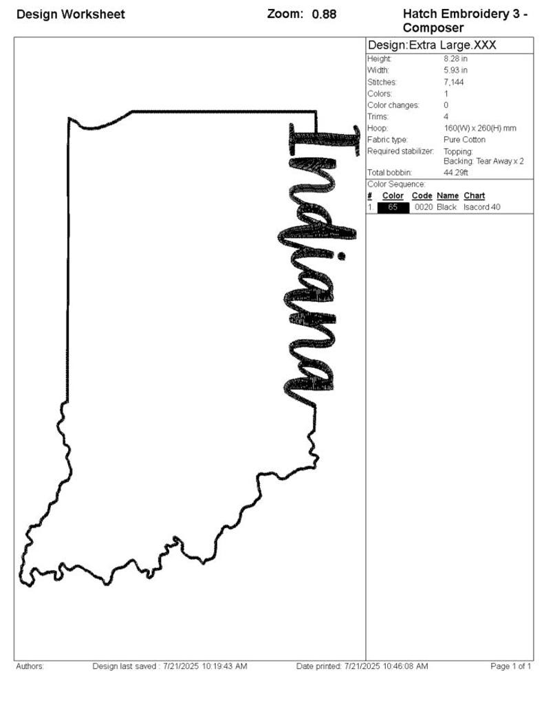 State Name | Indiana Outline| Machine Embroidery File Download | Script ...