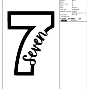 Seven Outline | 7th Birthday Embroidery Design | Machine Embroidery ...