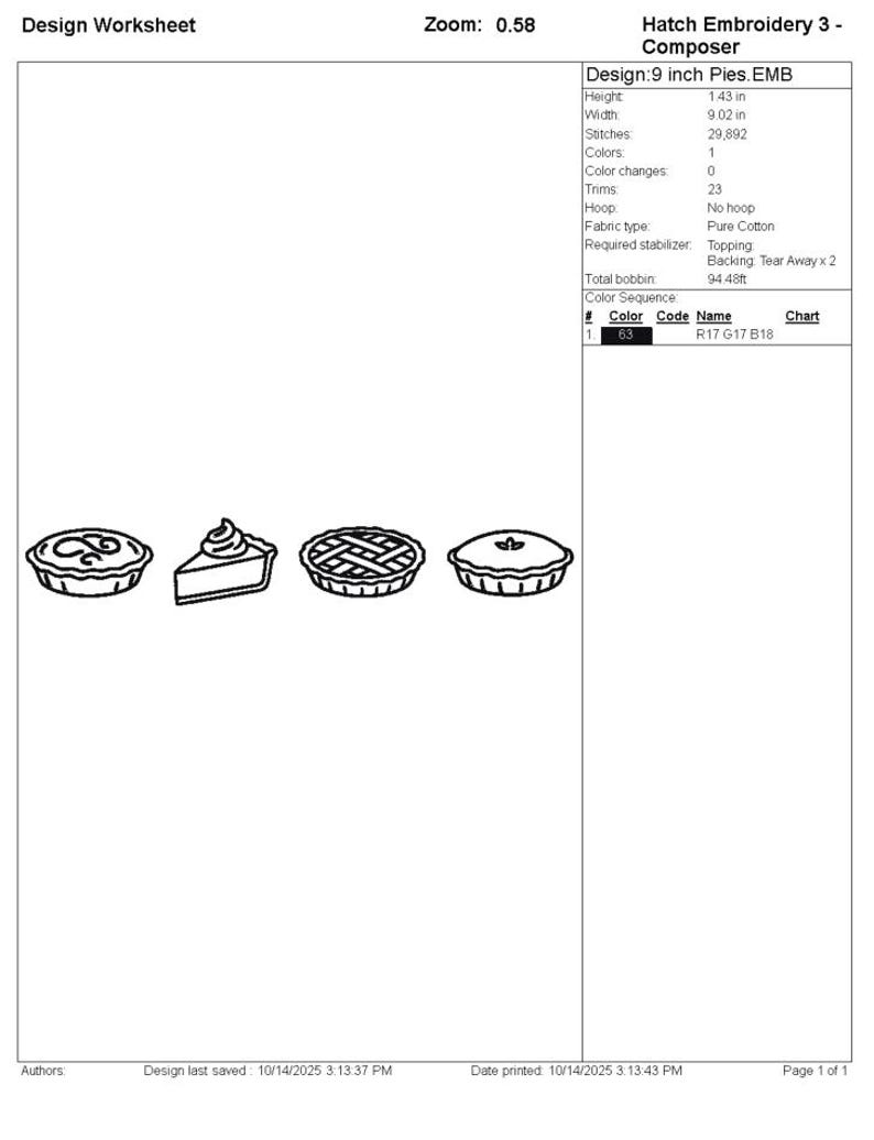 Pie Outline Embroidery Design | Thanksgiving Pies | Machine Embroidery ...