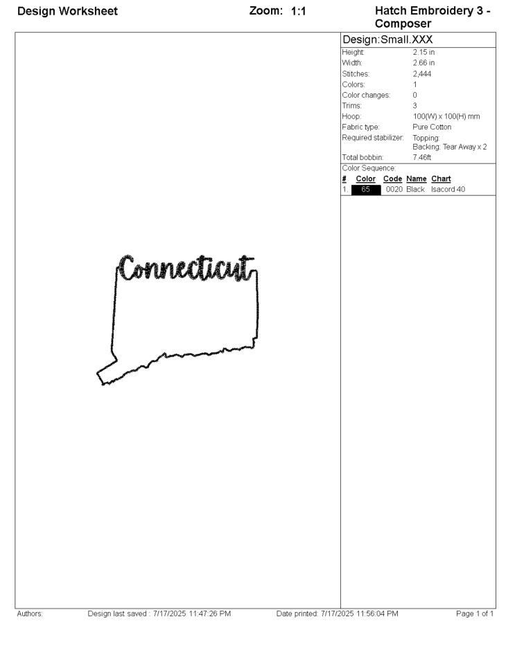 State Name | Connecticut Outline| Machine Embroidery File Download ...
