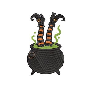 Witch in Cauldron Embroidery Design: Halloween Machine Embroidery (5 ...