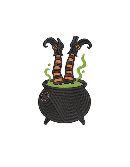 Witch in Cauldron Embroidery Design: Halloween Machine Embroidery (5 ...
